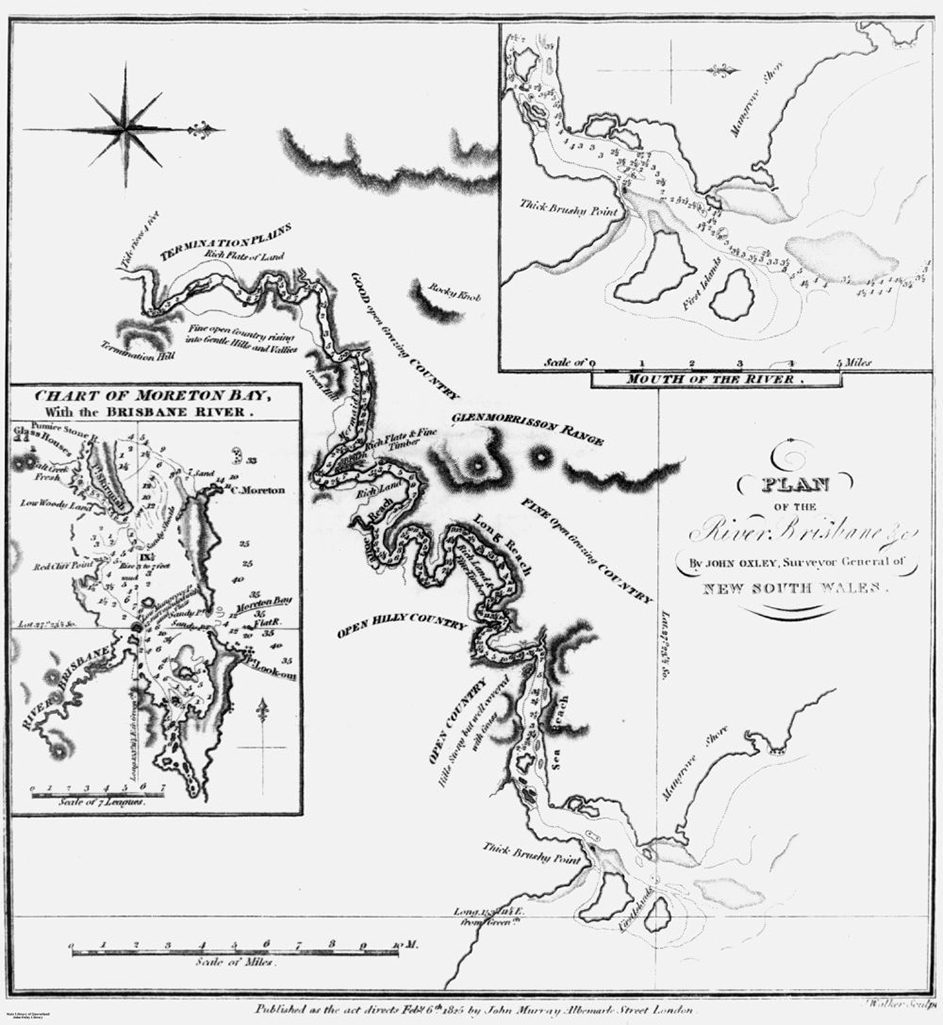 Plan of River Brisbane and chart of Moreton Bay, as drawn by John Oxley ...